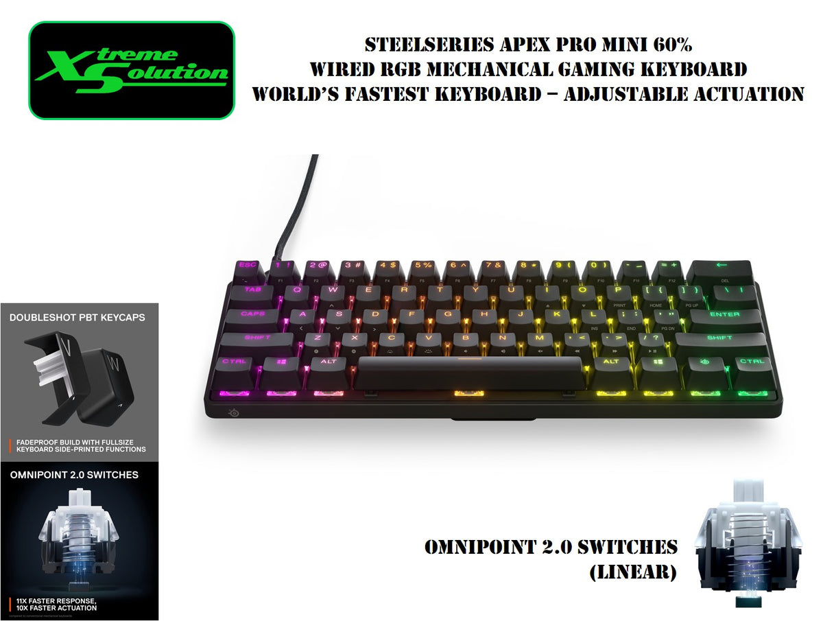 Steelseries APEX Pro Mini 60% Wired - RGB mechanical Gaming Keyboard ...