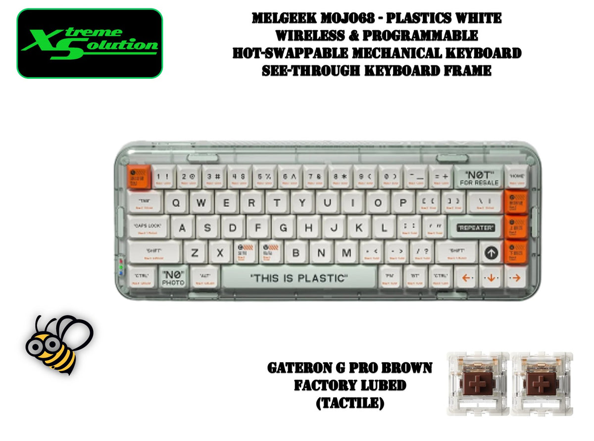Melgeek Mojo 68 - Plastic White Wireless See Through Keyboard (Gateron ...