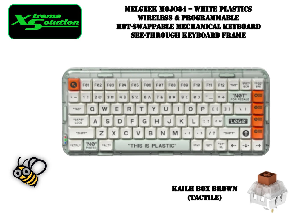Melgeek Mojo 84 - White Plastic Wireless See Through Keyboard (Kailh B ...